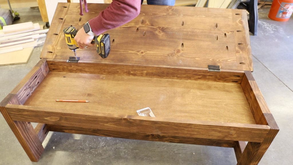 How To Build A Farmhouse Bench with Storage - Addicted 2 DIY